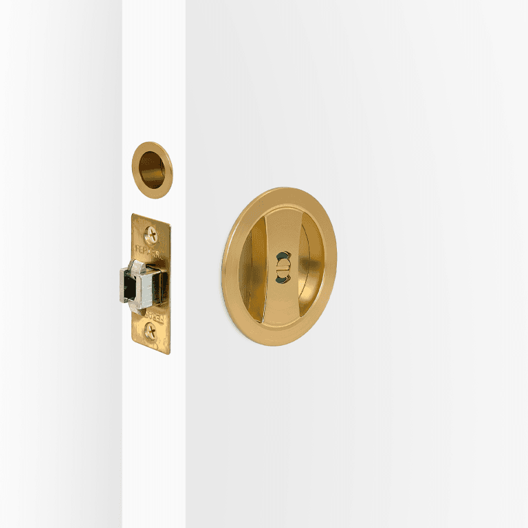 Round Cavity Slider Privacy Set Satin Brass | Miles Nelson